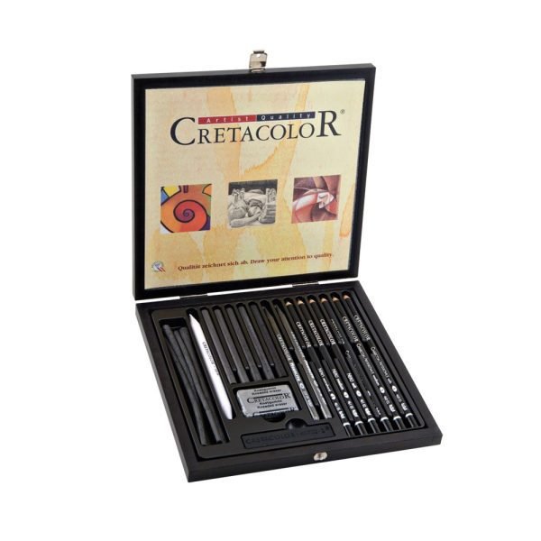 Cretacolor Wooden Black Box 20 Parts Charcoal & Drawing Set